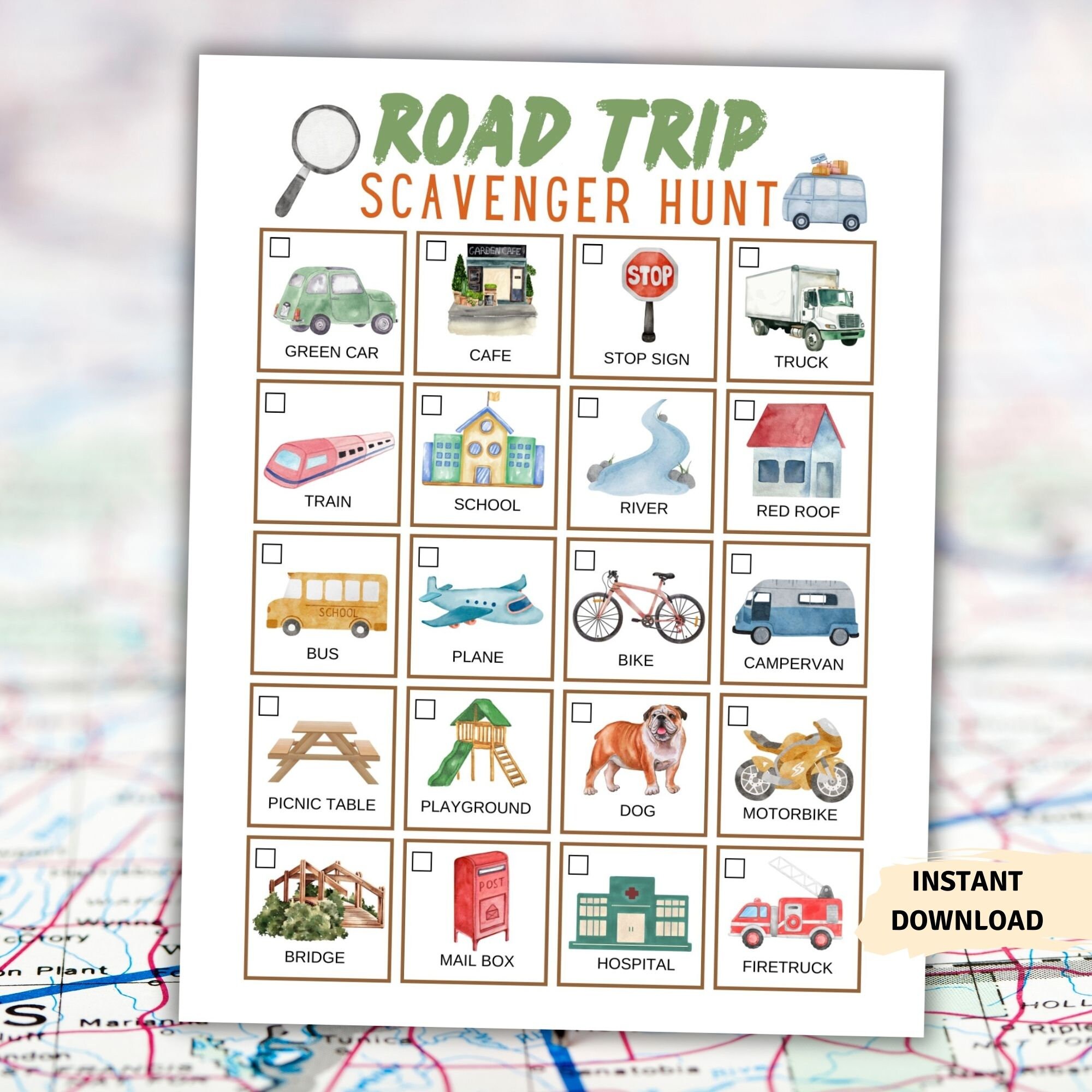 Road Trip Scavenger Hunt Printable for Kids Car Ride Scavenger Hunt ...