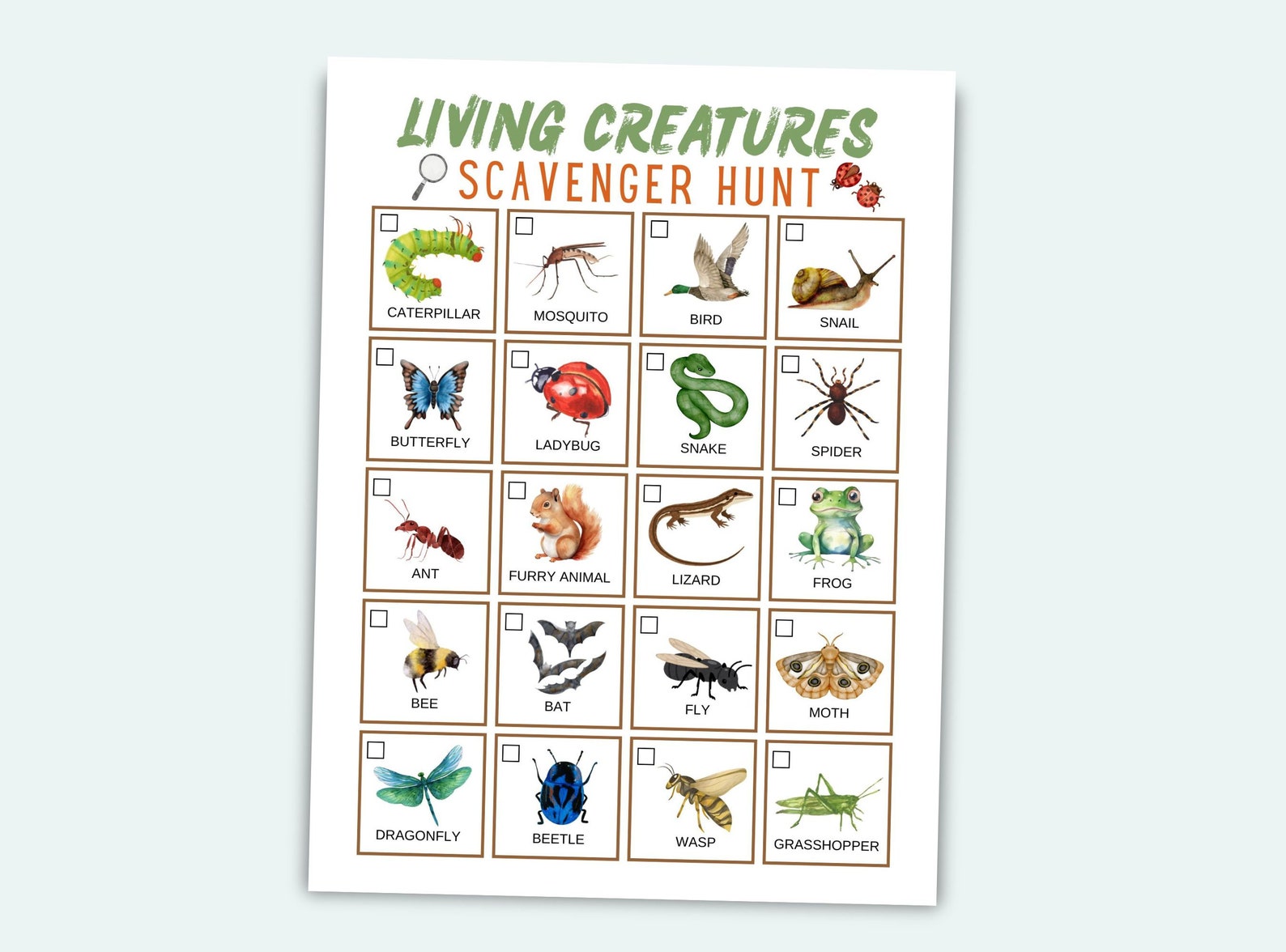 Nature Scavenger Hunt Printable for Kids Insect Scavenger Hunt Animal ...