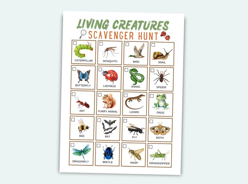 Nature Scavenger Hunt Printable for Kids Insect Scavenger Hunt Animal ...