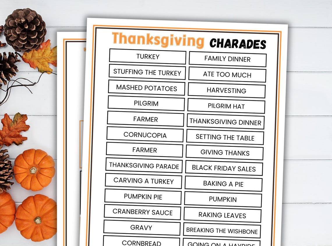 Thanksgiving Charades Game Printable Thanksgiving Game Family ...