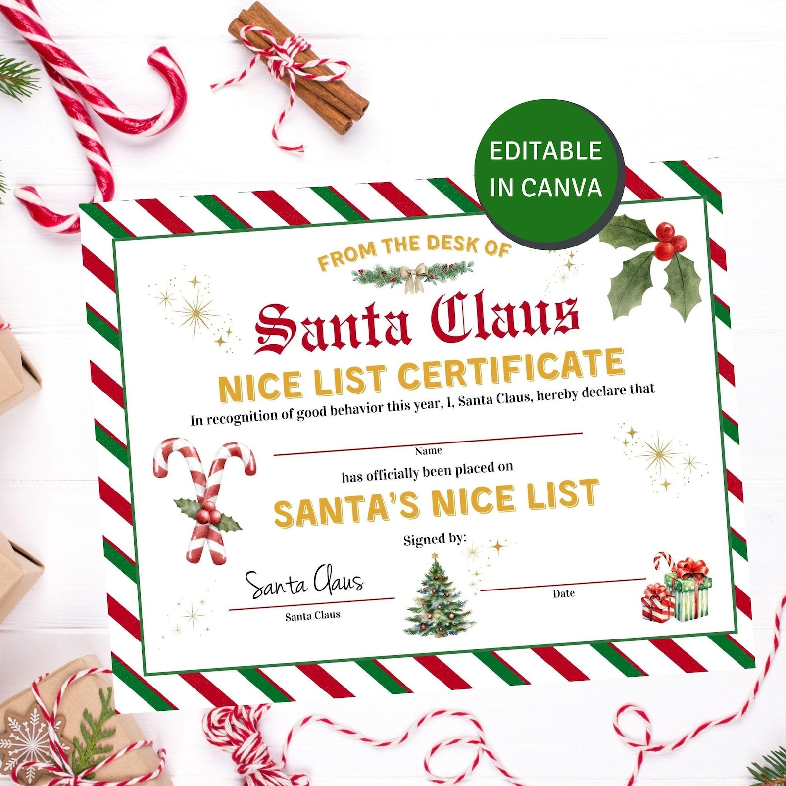 Christmas Nice List Certificate Santa Claus Note Editable Nice List ...