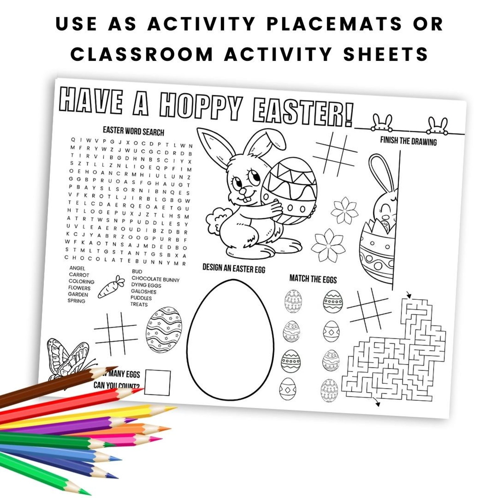 Easter Activity Placemat Printable Easter Coloring Placemat Easter ...