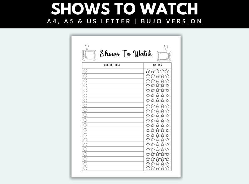 Shows to Watch Printable Bullet Journal Page Pdf TV Show Tracker Bujo ...