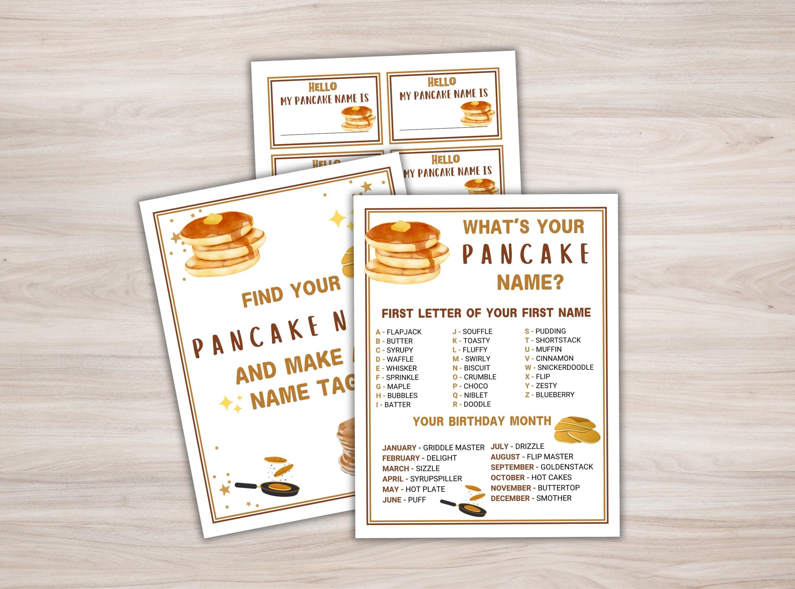 What's Your Pancake Name Game Printable Pancake Party Game Pancake Game ...