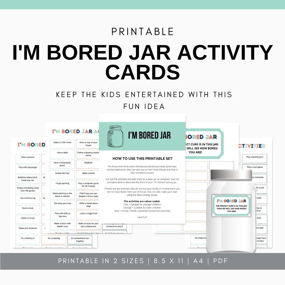 I'm Bored Jar Activity Cards Printable Activity Cards for Kids ...