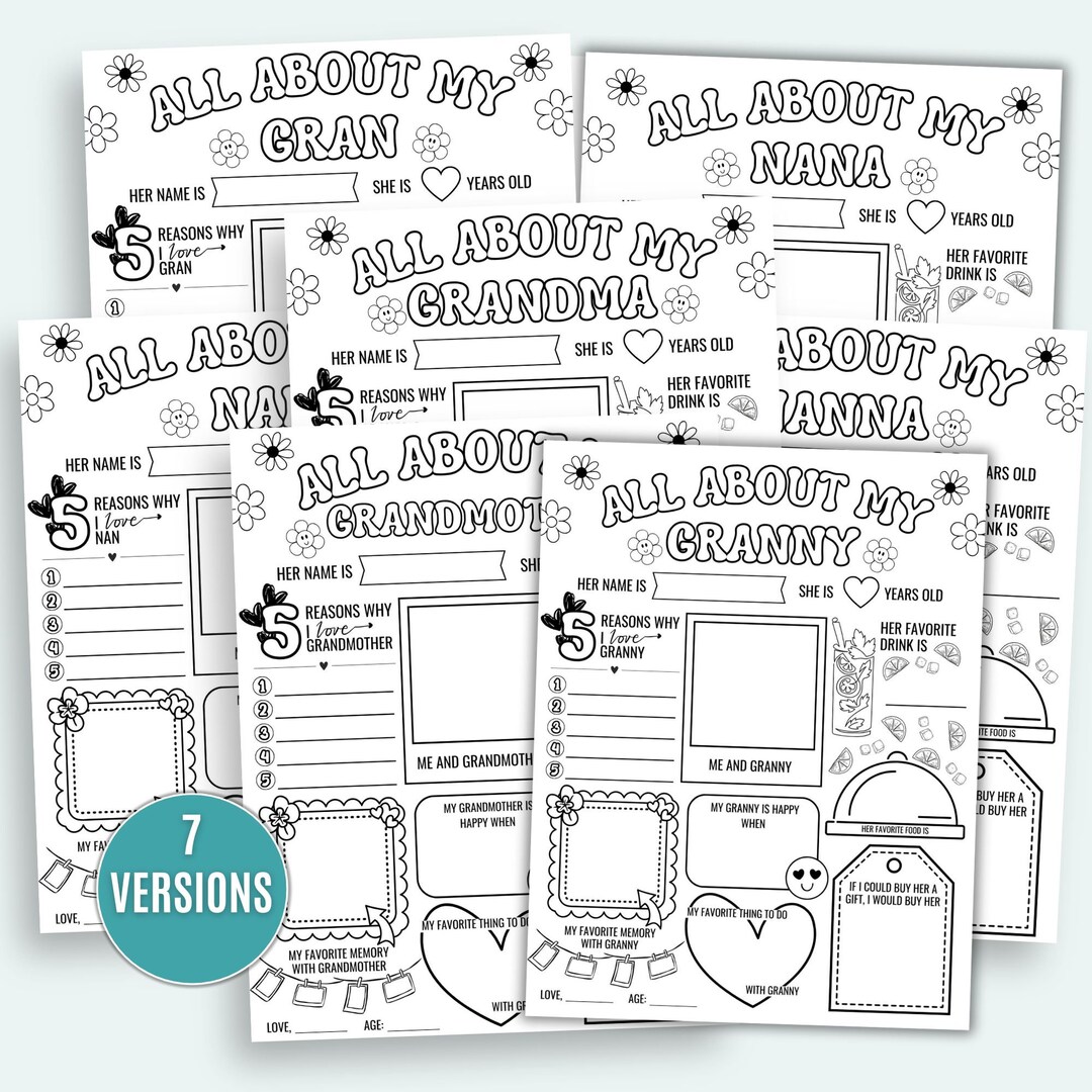 All About My Grandma Bundle Printable All About My Grandmother ...