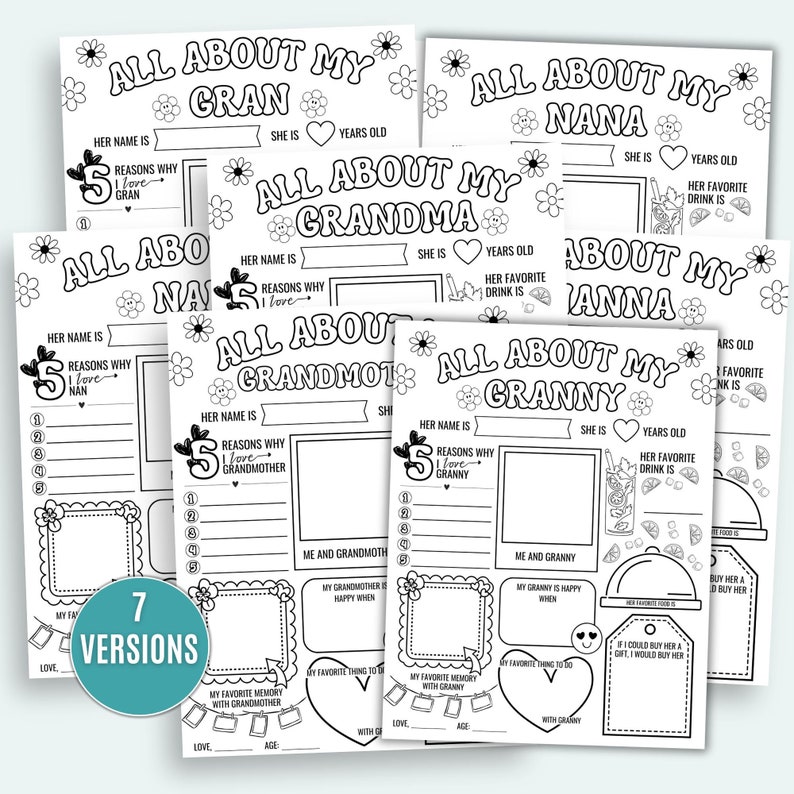 All About My Grandma Bundle Printable All About My Grandmother ...