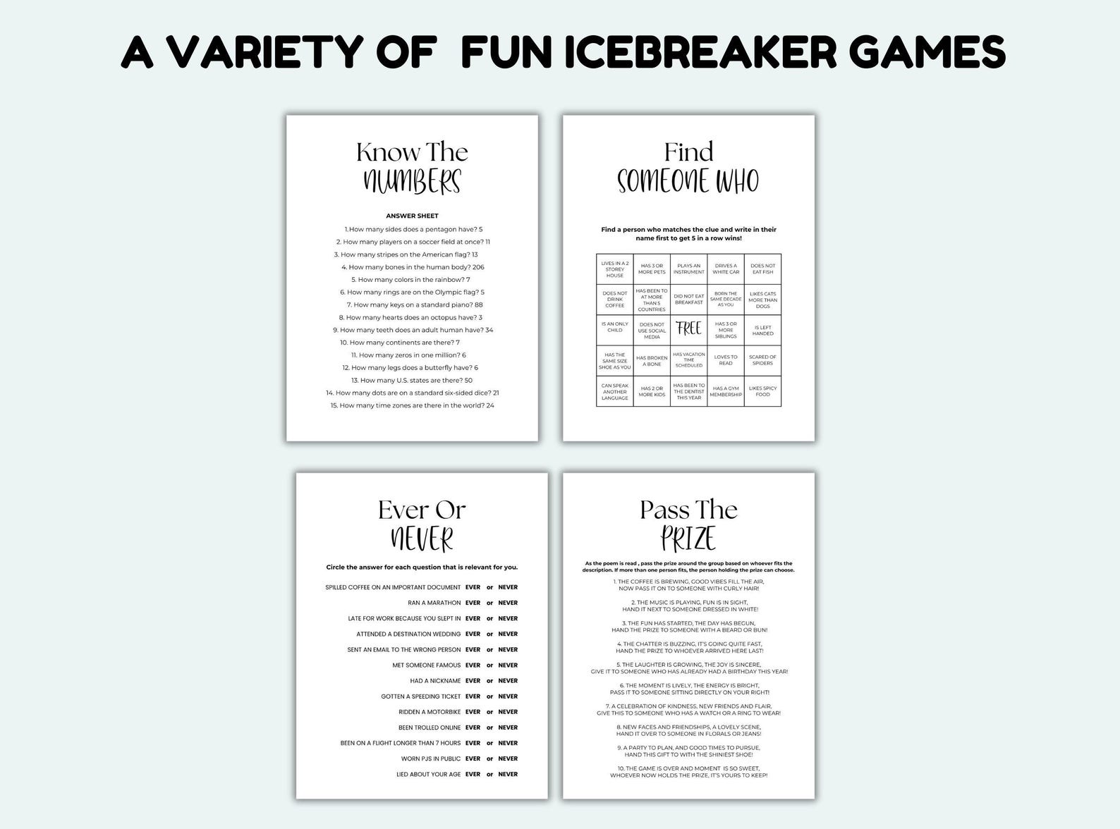 Icebreaker Games Office Party Games Printable Team Building Games ...