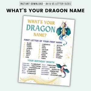 What's Your Dragon Name Party Game Printable Dragon Game Dragon Name ...