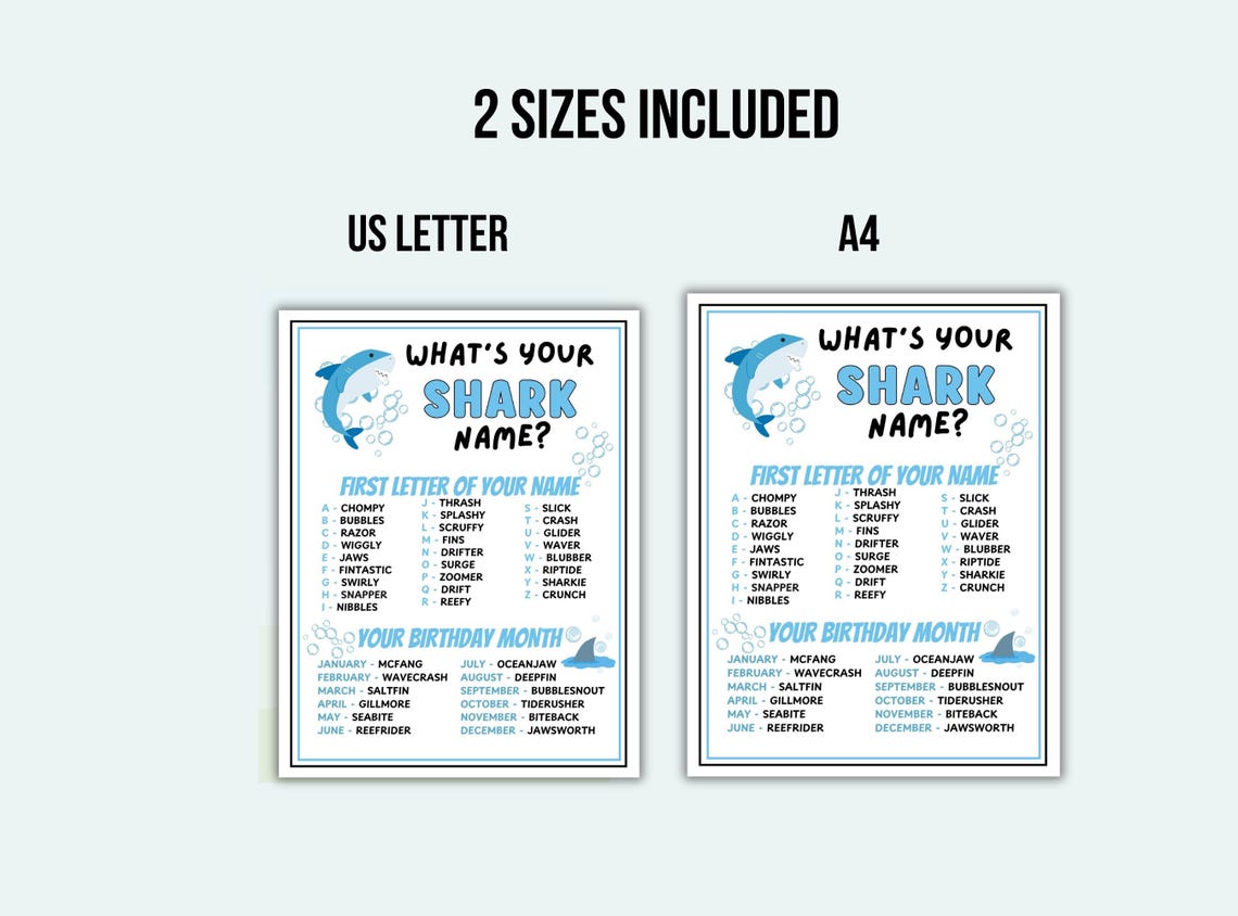 What's Your Shark Name Game Printable Shark Party Game Shark Week Game ...