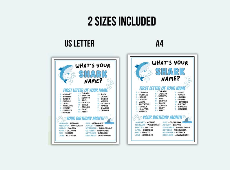 What's Your Shark Name Game Printable Shark Party Game Shark Week Game ...