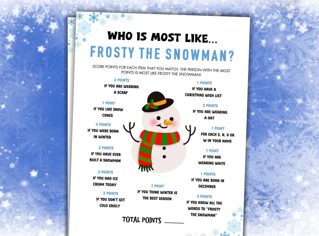 Who is Most Like Frosty the Snowman Game Printable Christmas Game ...