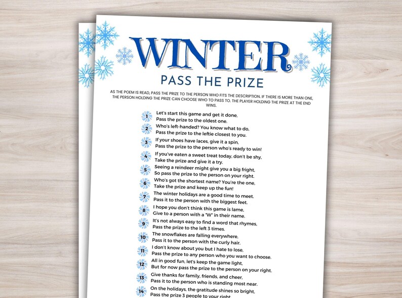 Winter Pass the Prize Winter Game Printable Winter Party Games Winter ...