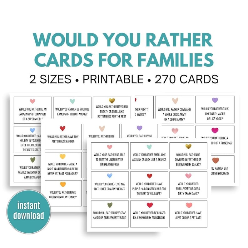 Would You Rather Questions, Family Question Cards, Would You Rather ...