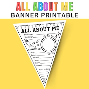 All About Me Banner First Day of School Printable Back to School ...