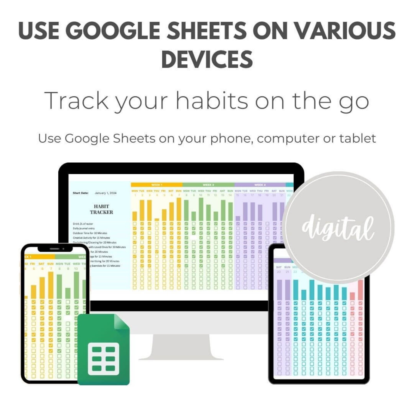Simple Habit Tracker Spreadsheet With Bar Graph Habit Tracking ...