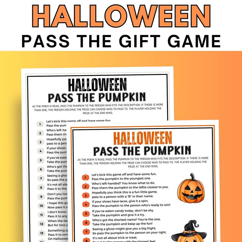 Pass the Pumpkin Game Printable Halloween Game Halloween Pass the Prize ...