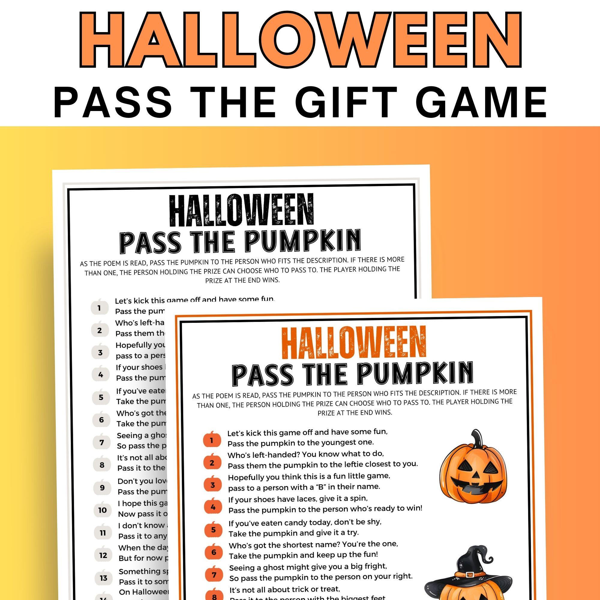 Pass the Pumpkin Game Printable Halloween Game Halloween Pass the Prize ...