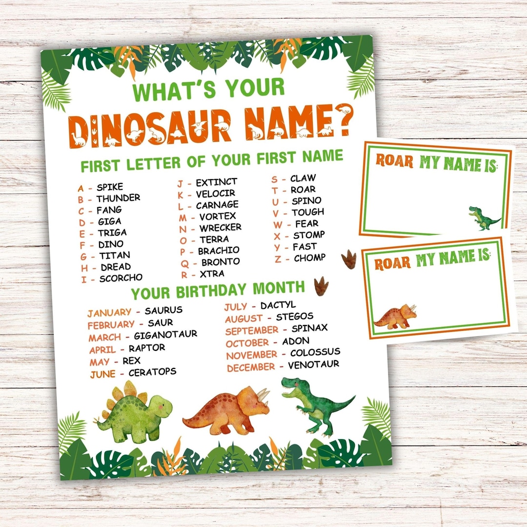 What's Your Dinosaur Name Party Game Printable Dinosaur Party Game ...