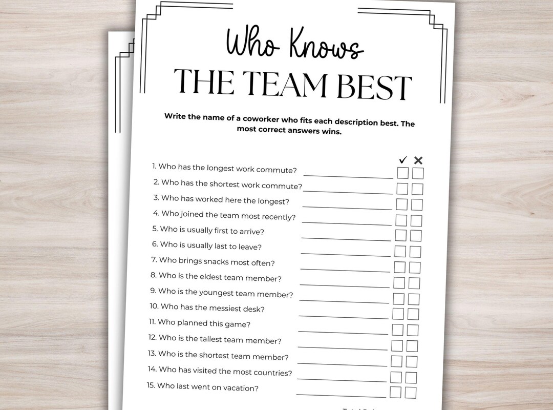 Who Knows the Team Best Office Party Game Printable Team Building Games ...