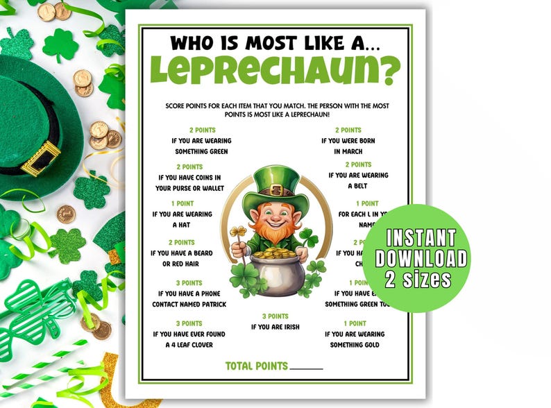 Who is Most Like A Leprechaun Game Printable St Patricks Day Game St ...