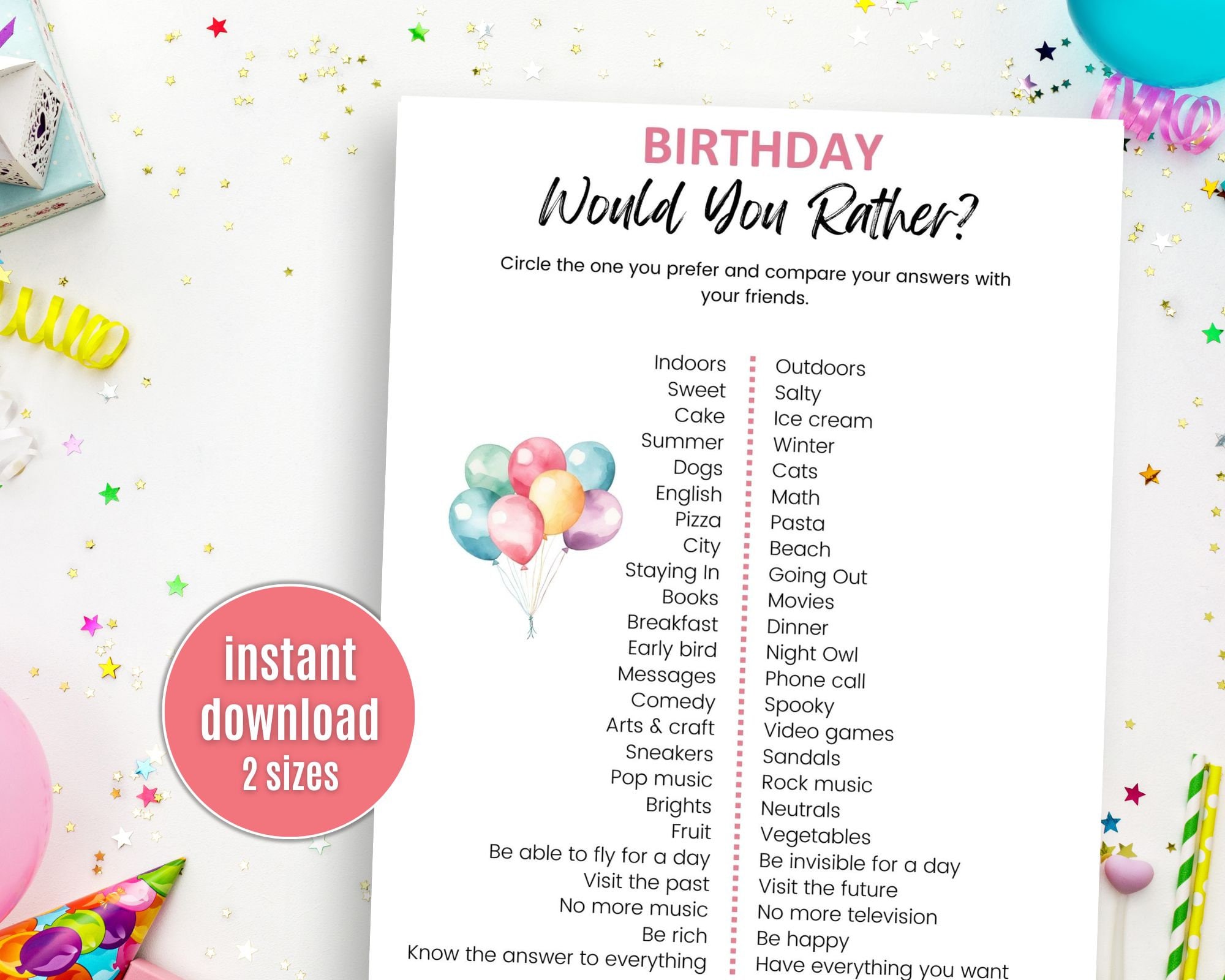 Would You Rather Birthday Game Would You Rather Slumber Party Games for ...
