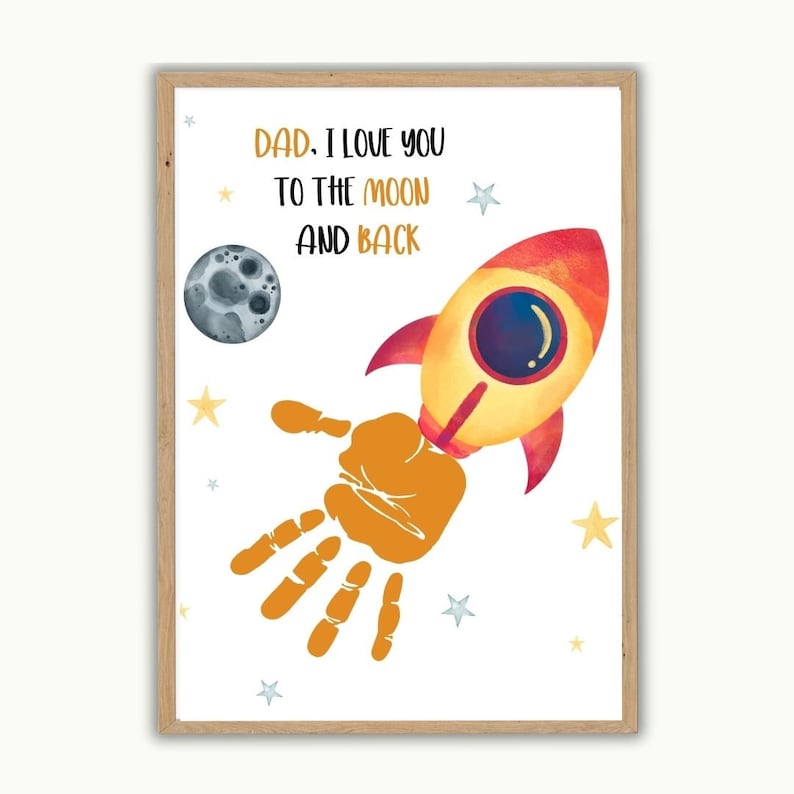Father's Day Handprint Art Printable Love You to the Moon Rocket ...