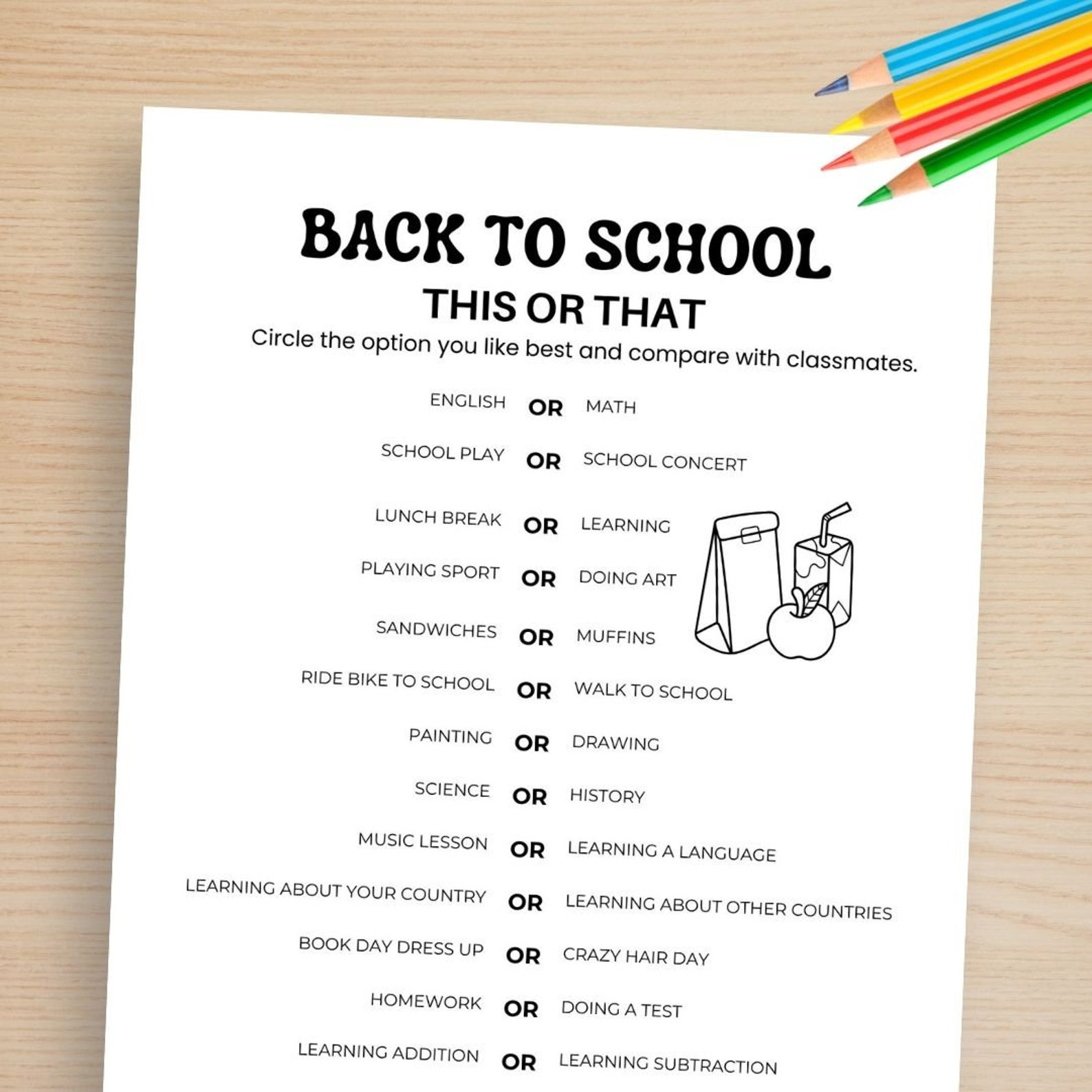 Back to School This or That Game First Day of School Activity Printable ...
