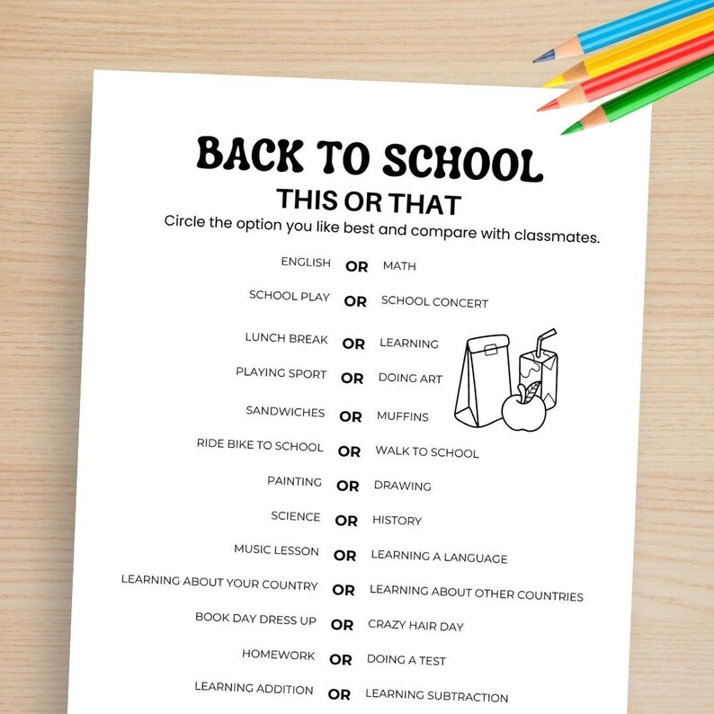 Back to School This or That Game First Day of School Activity Printable ...