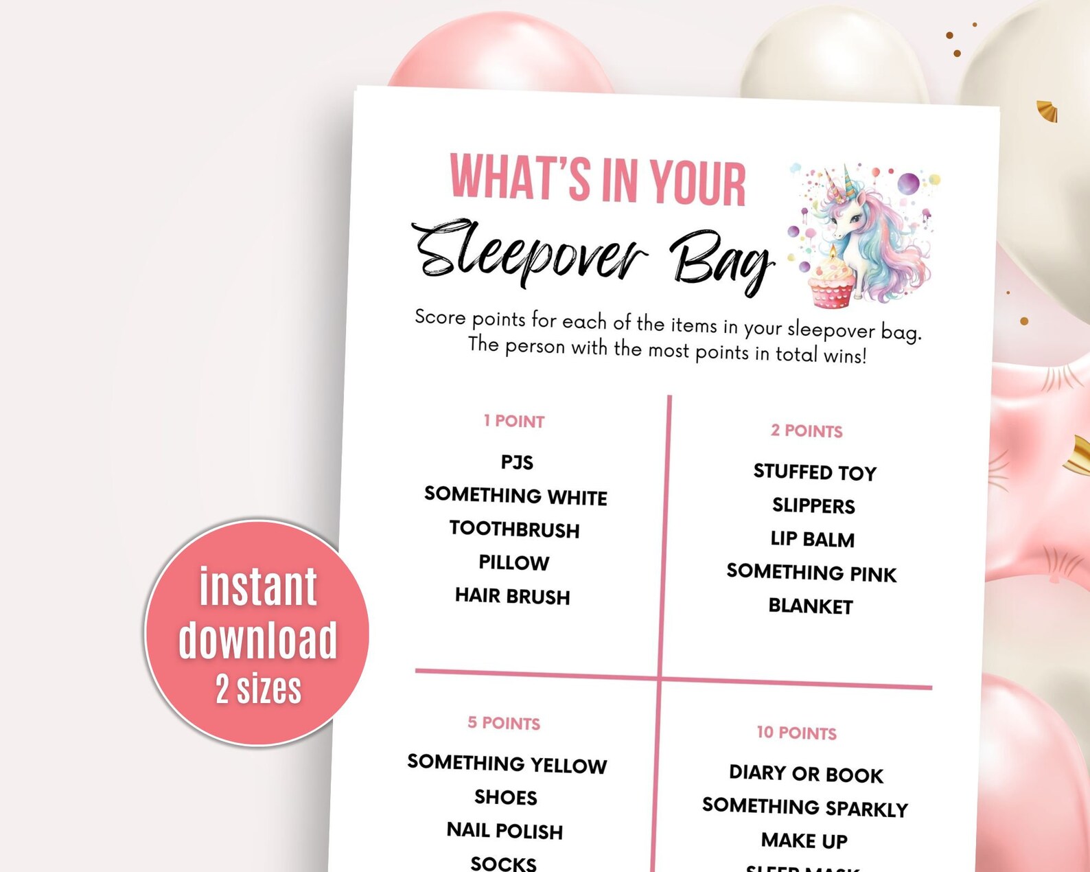 Whats in Your Sleepover Bag Game Printable What is in Your Bag Game ...