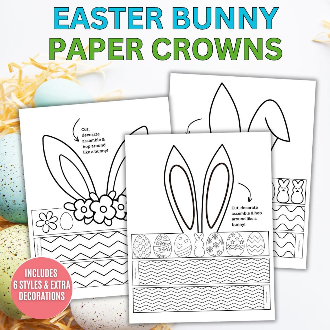 Easter Bunny Paper Crown Printable Bunny Ears Paper Crowns Easter Paper ...