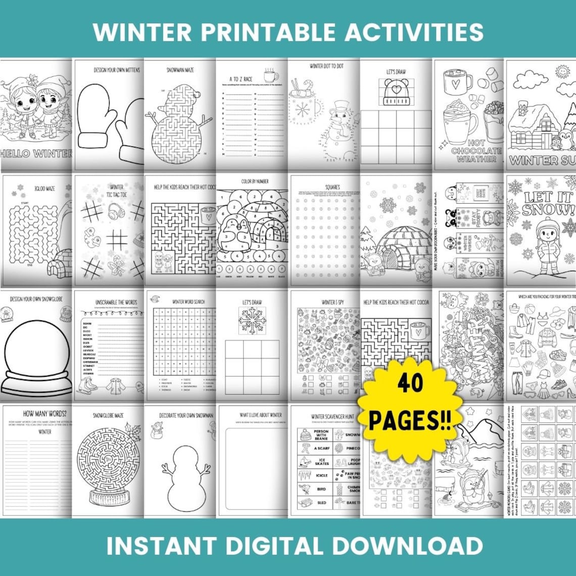 Winter Activity Bundle Printable Winter Kids Activities Winter ...