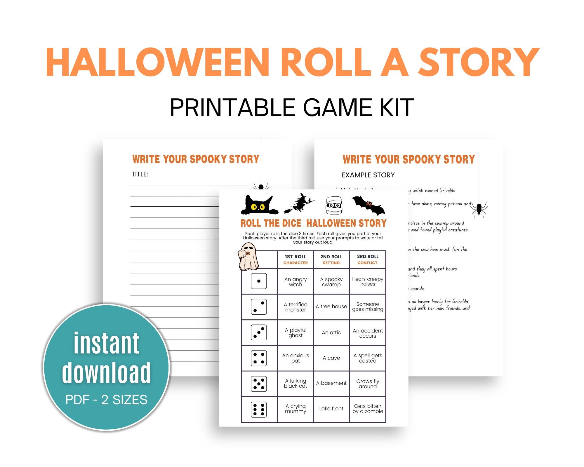 Halloween Roll A Story Game Printable Halloween Game for - Etsy
