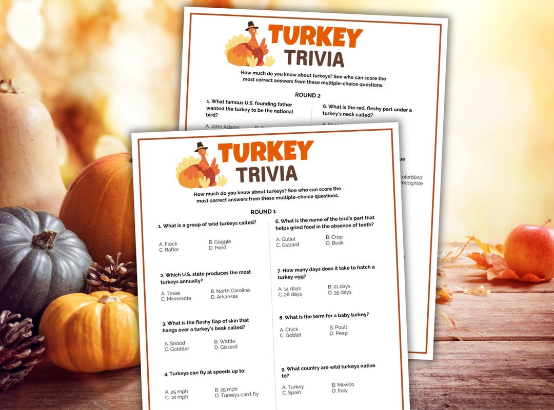 Turkey Trivia Game Printable Thanksgiving Game Thanksgiving Trivia Game ...