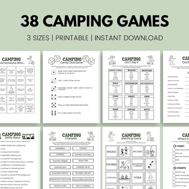 Camping Games Bundle Printable Camping Games Kids Adults Camping ...