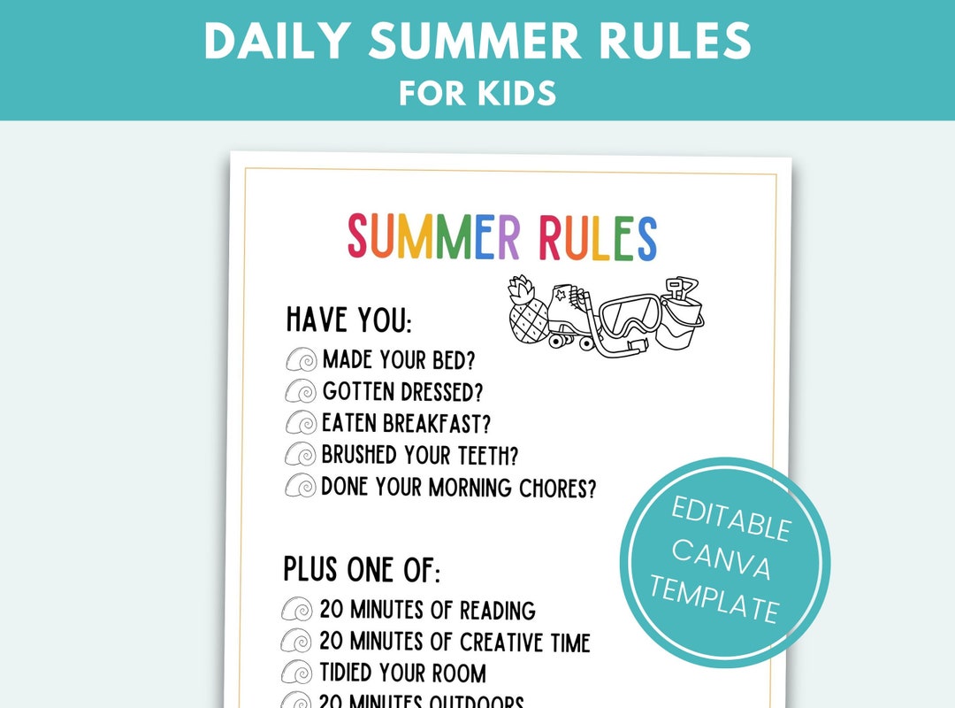 Summer Rules Screentime Rules Printable Summer Schedule Daily Summer ...