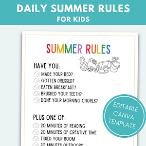 Summer Rules Screentime Rules Printable Summer Schedule Daily Summer ...