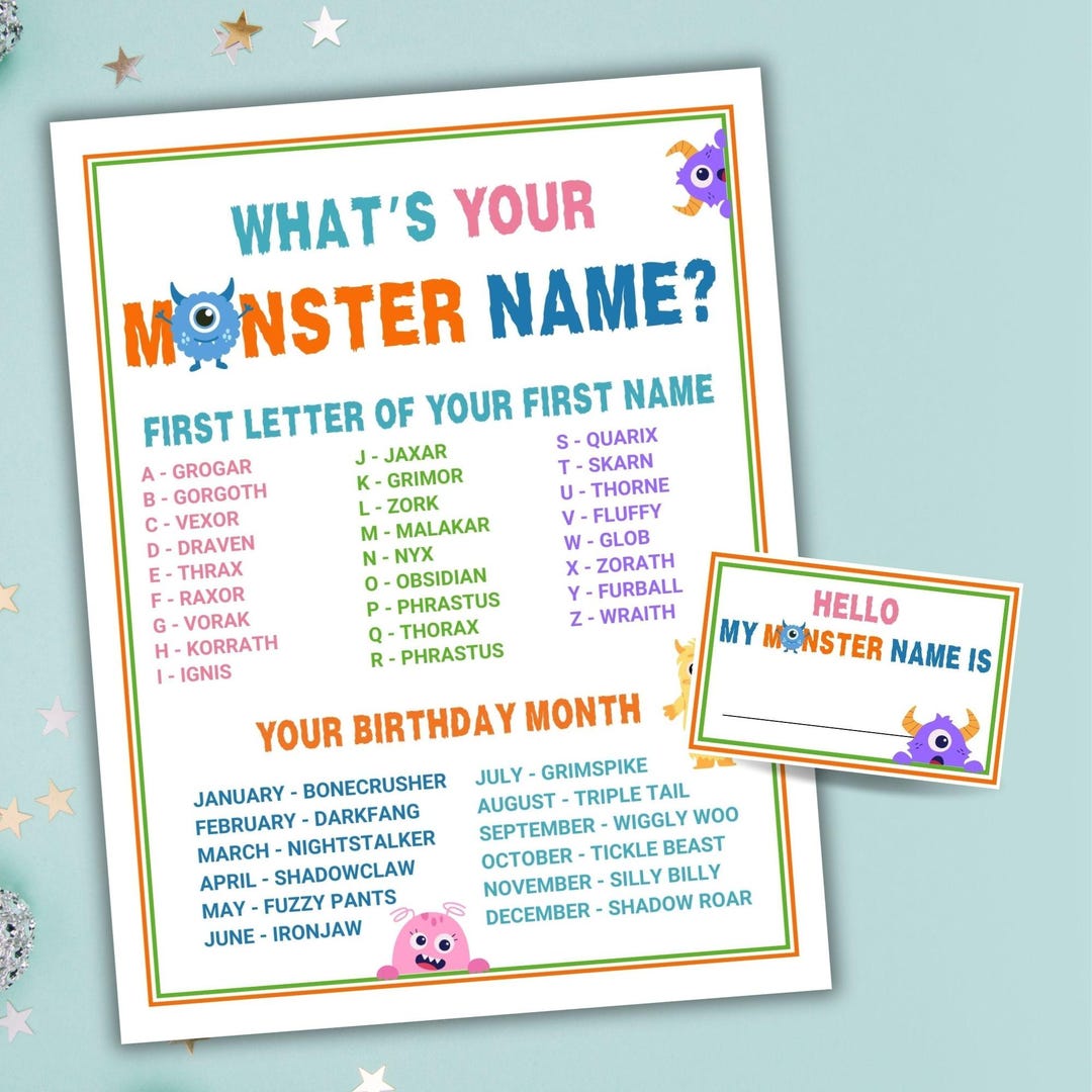 What's Your Monster Name Party Game Printable Monster Game Monster Name ...