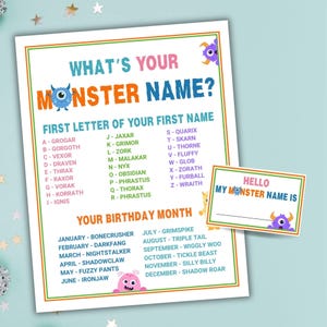 What's Your Monster Name Party Game Printable Monster Game Monster Name ...