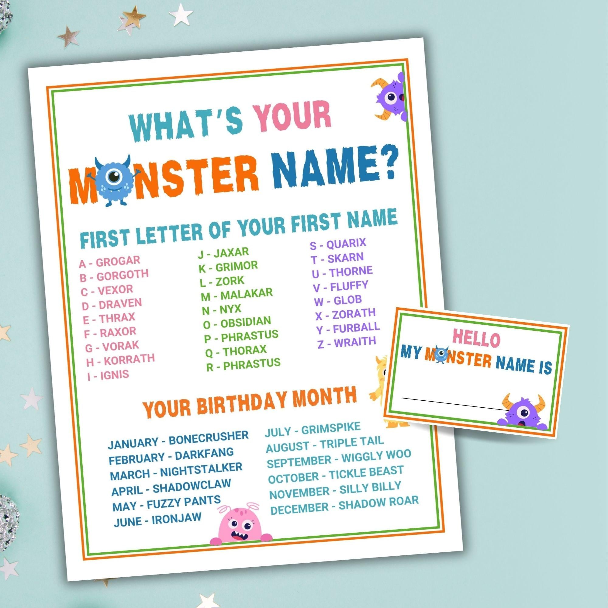 What's Your Monster Name Party Game Printable Monster Game Monster Name ...