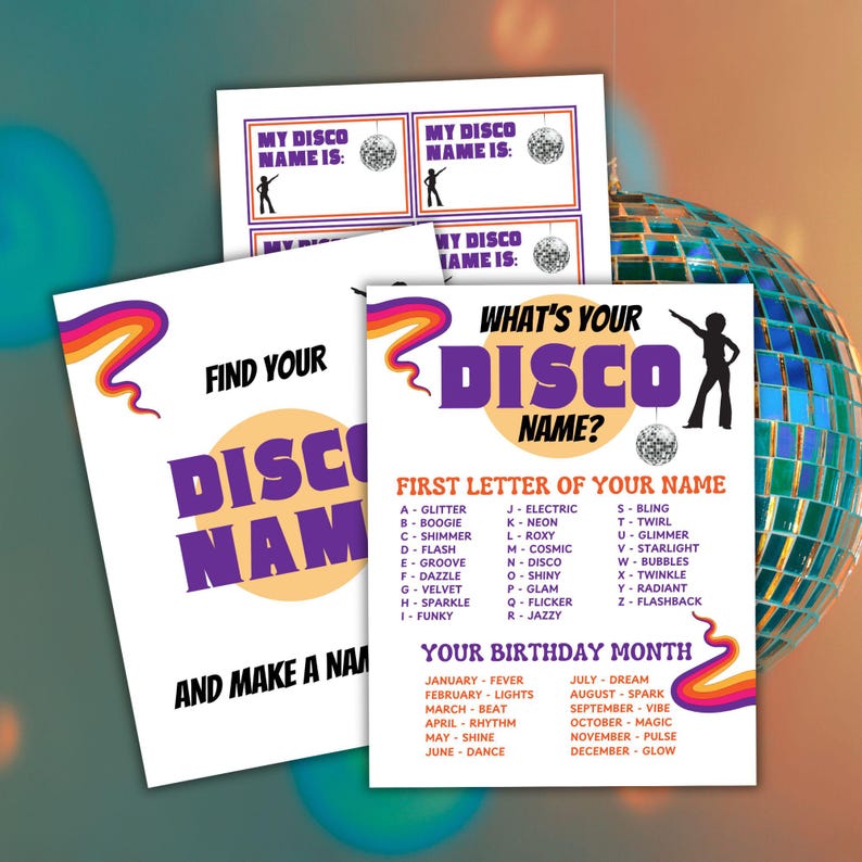 What's Your Disco Name Party Game Printable Disco Party Game Disco Name ...