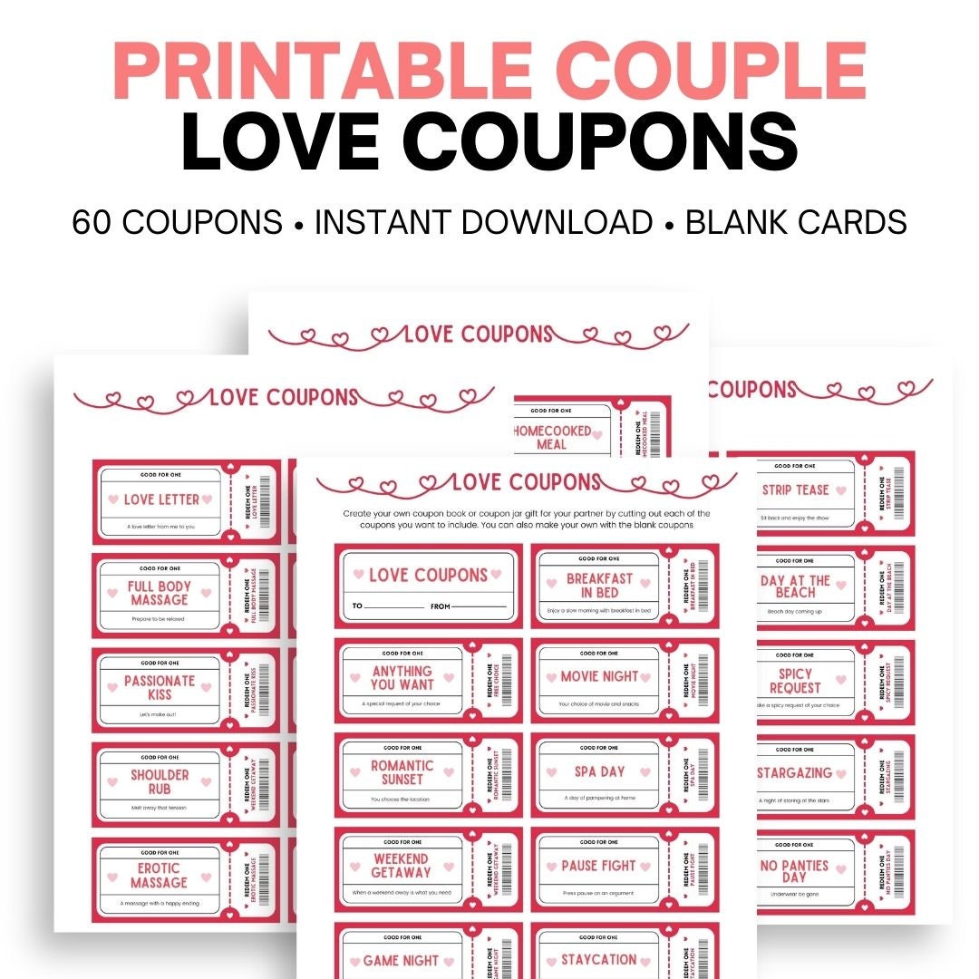Printable Love Coupons Valentines Love Coupon Book Couple Love Coupons ...