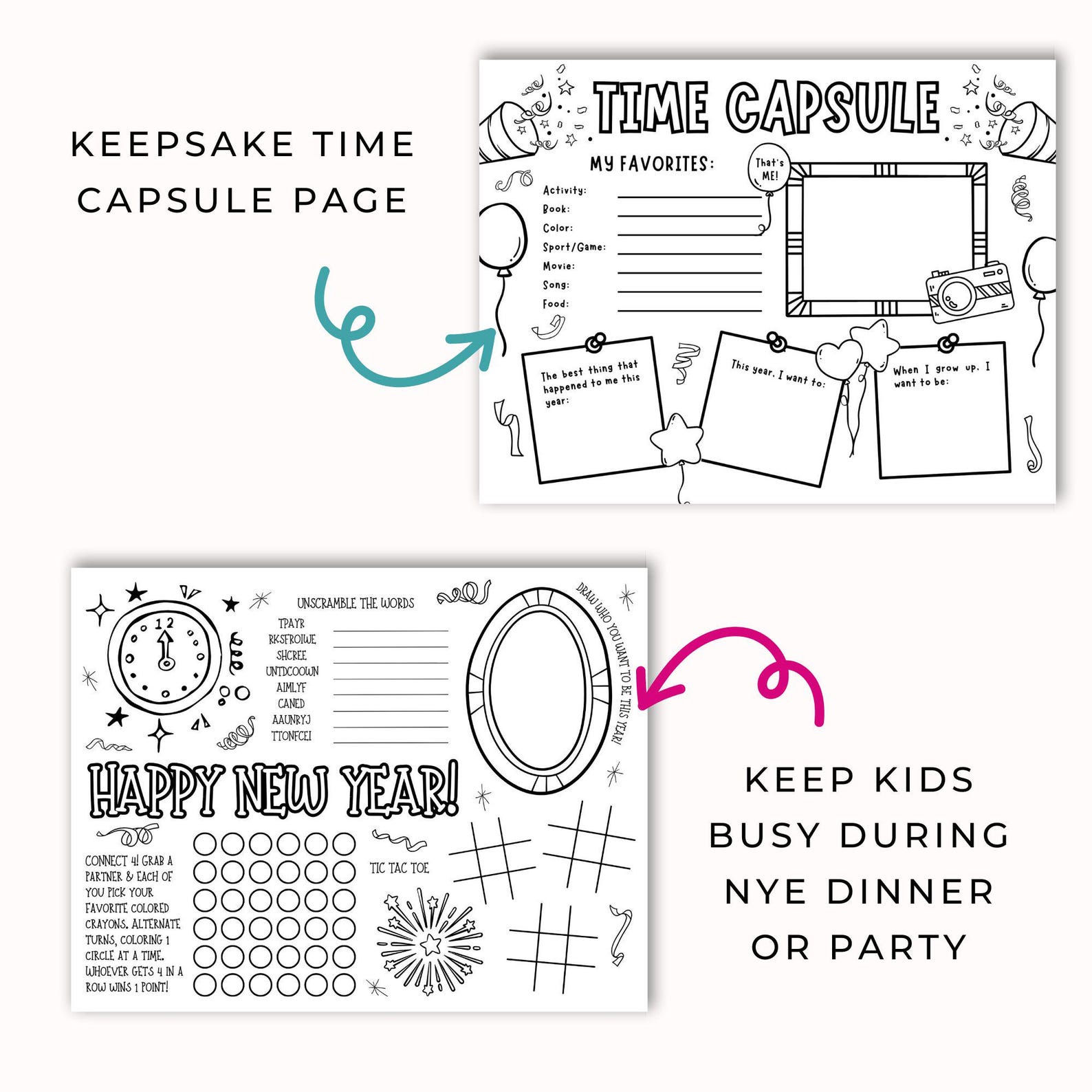 New Years Activity Placemat Printable New Years Eve Activity Sheet NYE ...