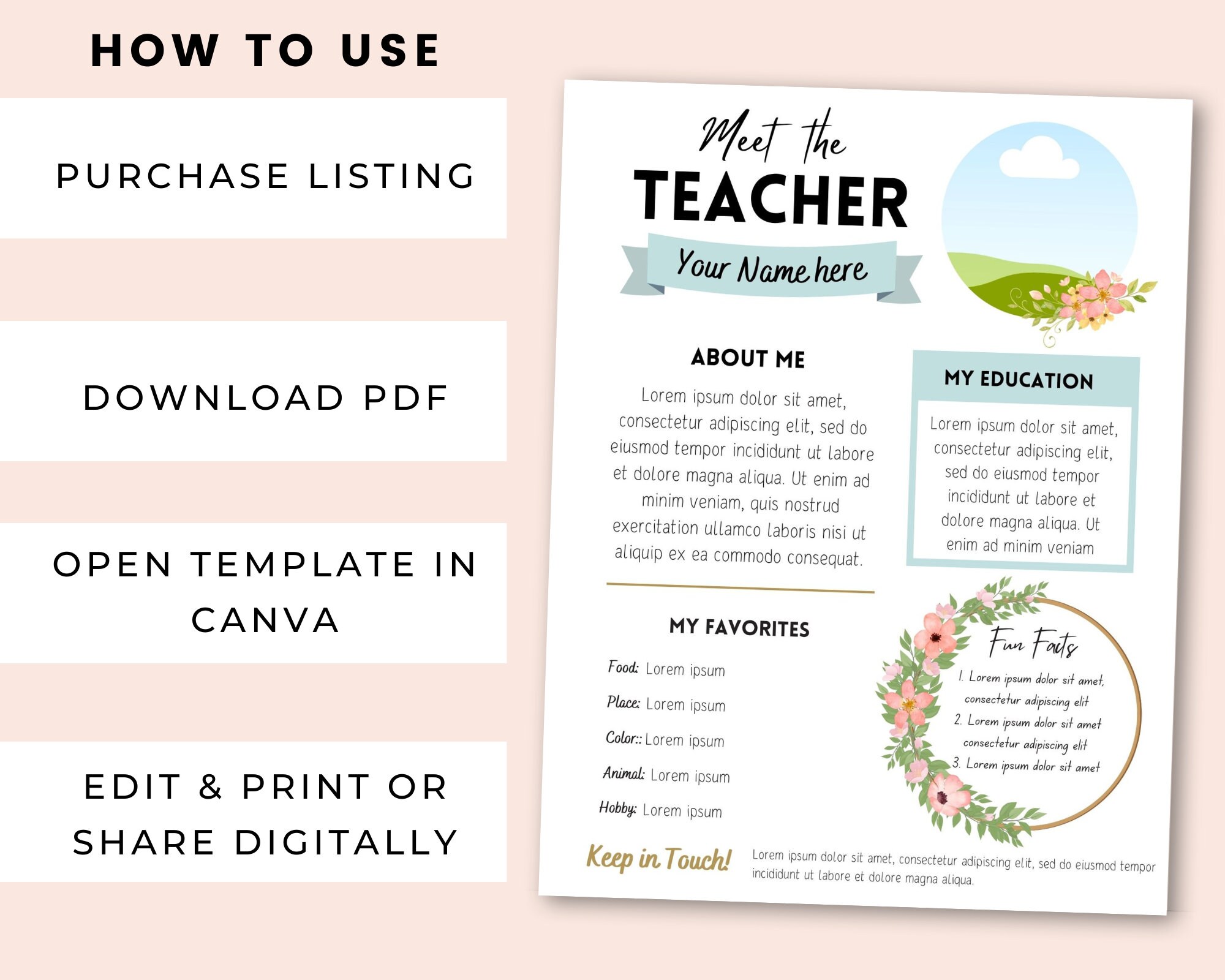 Editable Meet the Teacher Template, Floral Canva Template, School ...