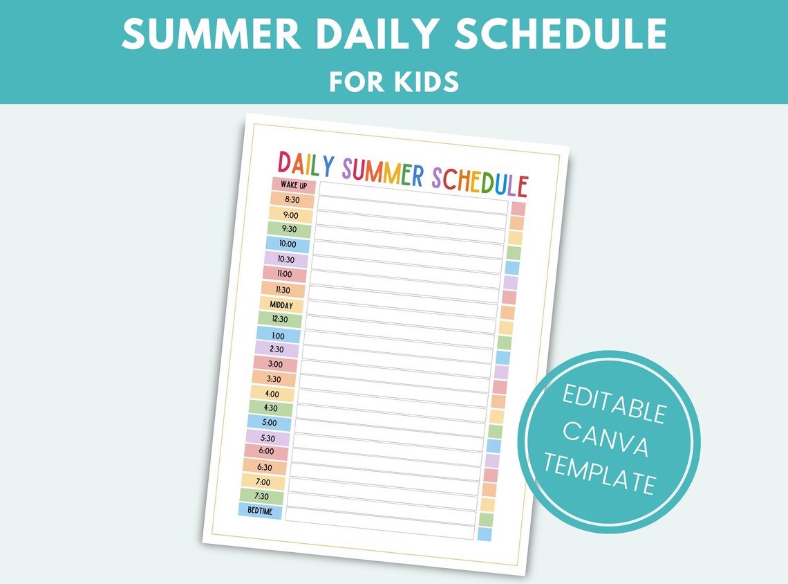 Daily Summer Schedule for Kids Summer Schedule Printable Daily ...