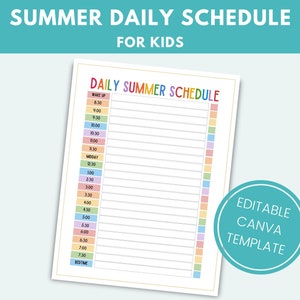 Daily Summer Schedule for Kids Summer Schedule Printable Daily ...