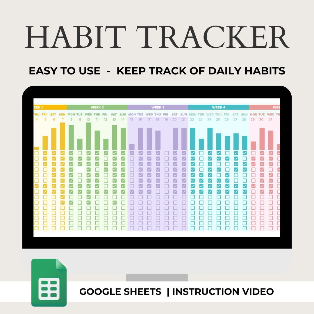 Simple Habit Tracker Spreadsheet With Bar Graph Habit Tracking ...