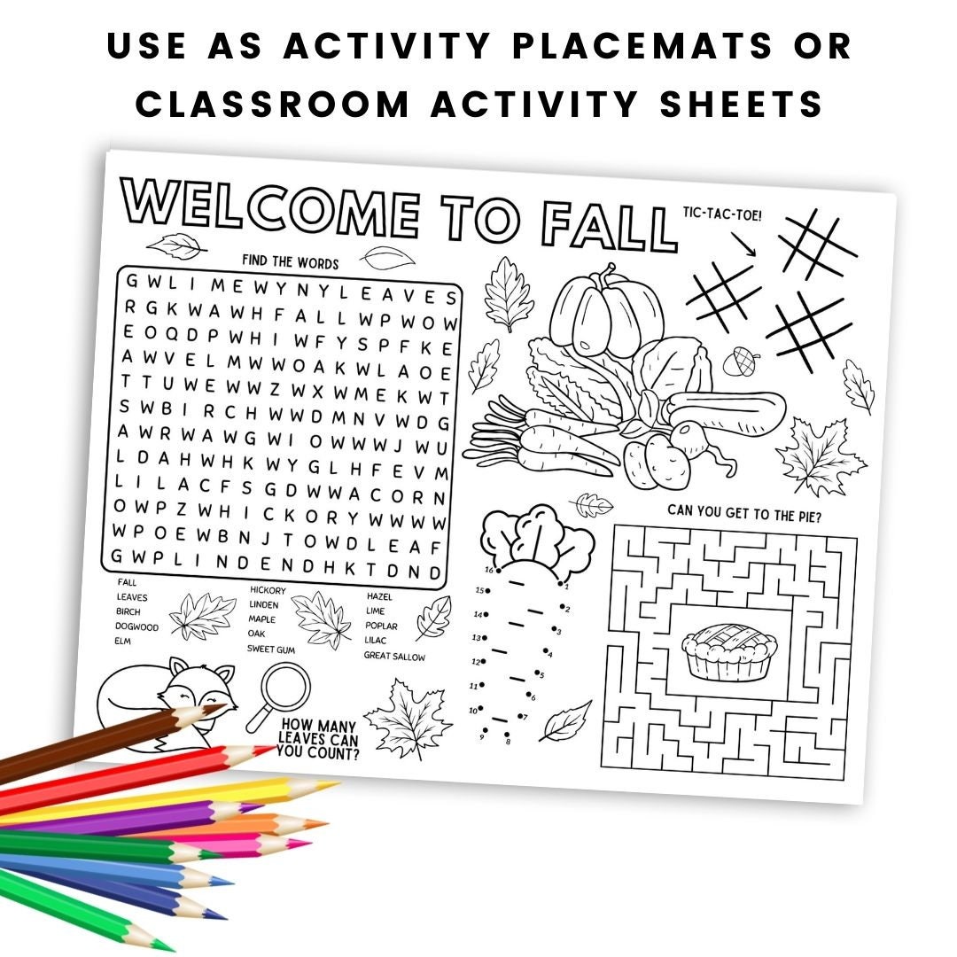 Fall Activity Placemat Printable Fall Coloring Placemats Fall ...
