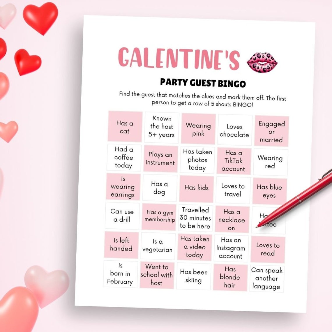 Galentines Guest Bingo Party Game Printable Galentine's Day Game Find ...