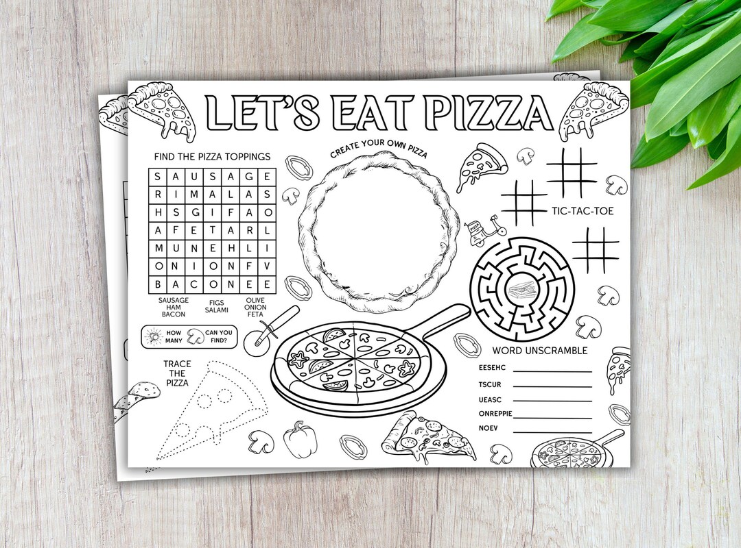 Pizza Party Activity Placemat Printable Pizza Coloring Placemat Italian ...